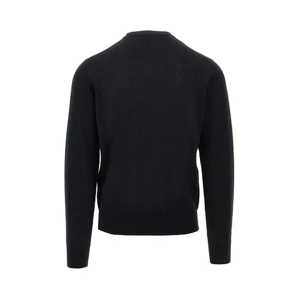Emporio Armani Virgin Wool Sweater With Eagle Embroidery - Black
