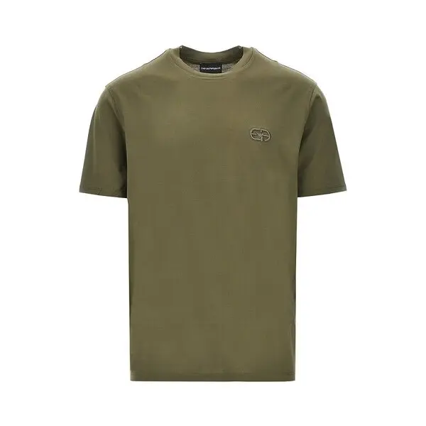 Emporio Armani Lyocell-blend Jerey T-hirt With Embroidery - Green