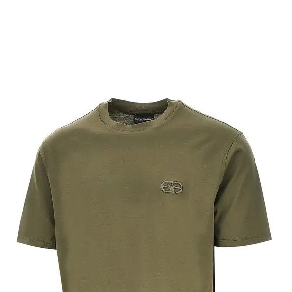Emporio Armani Lyocell-blend Jerey T-hirt With Embroidery - Green