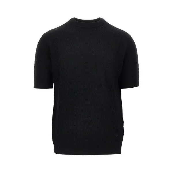Emporio Armani Virgin Wool Knit T-shirt With All-over Pattern Stitch - Black