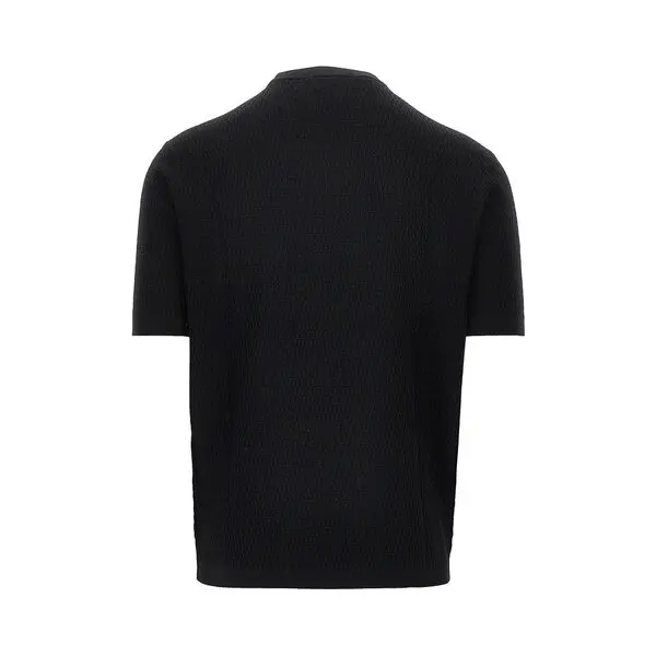 Emporio Armani Virgin Wool Knit T-shirt With All-over Pattern Stitch - Black