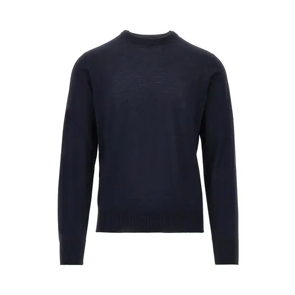 Emporio Armani Virgin Wool Sweater With Eagle Embroidery - Blue