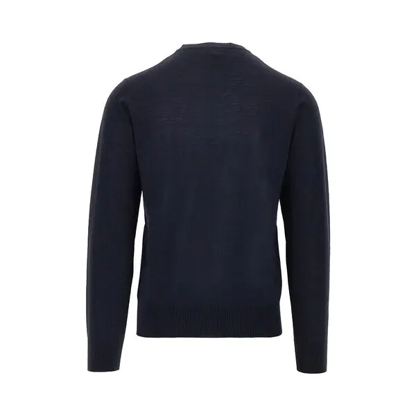 Emporio Armani Virgin Wool Sweater With Eagle Embroidery - Blue