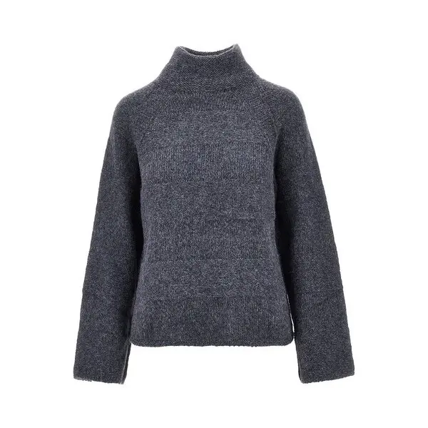Emporio Armani Ribbed Knit Sweater With Stand Collar - Grey