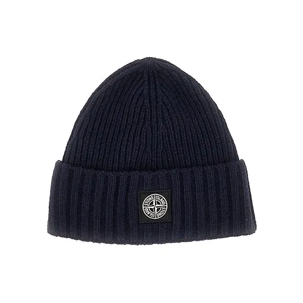 Stone Island Knitted Beanie Hat With Logo Patch