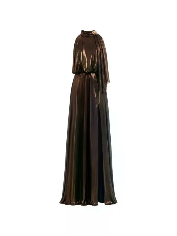 GEMY MAALOUF Flower Detail Halterneck Maxi Dress - Brown