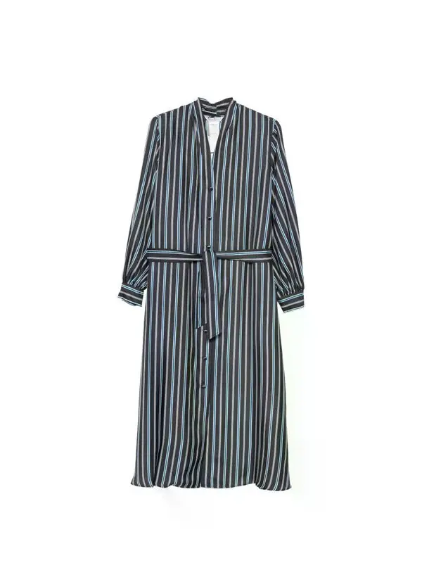 Max Mara Belted Striped Midi Dress - Blue