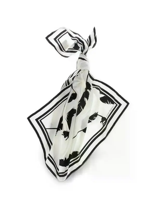 Alexander McQueen Feather-print Silk Scarf - White