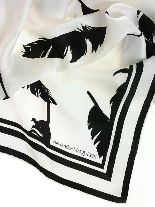 Alexander McQueen Feather-print Silk Scarf - White