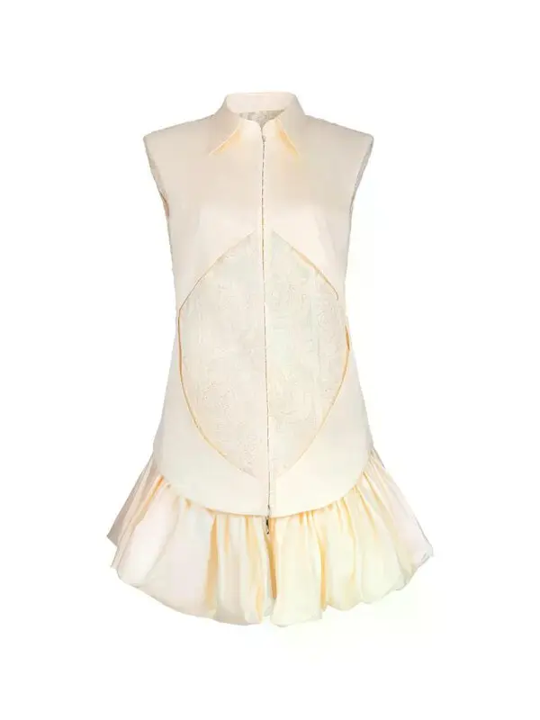 GABY CHARBACHY Lace-panelled Bubble-skirt Mini Dress - Neutrals