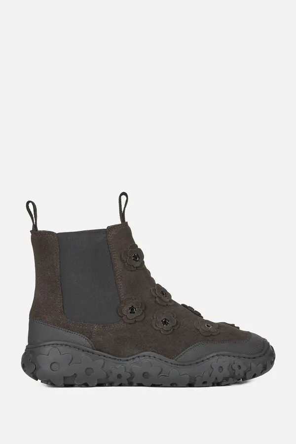 Cecilie Bahnsen Suede Chelsea Boots With Floral Detailing - Brown