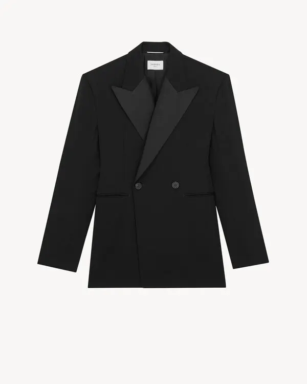 Saint Laurent Double-breasted Tuxedo Jacket In Grain De Poudre