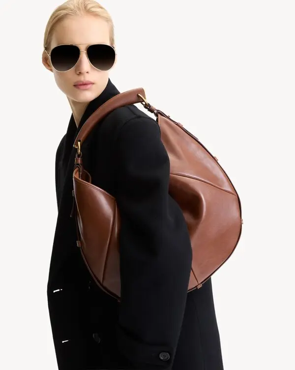 Saint Laurent Mombasa Medium Smooth Leather Hobo Bag - Burnt Bread
