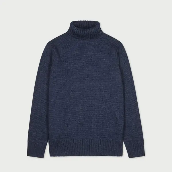 PAUL JAMES KNITWEAR Fitted Submariner Roll Neck Merino Wool Jumper - Blue