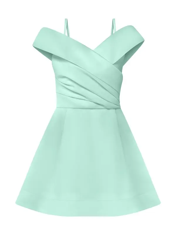 TIA DORRAINE Off-the-shoulder Flared Satin Mini Dress - Green