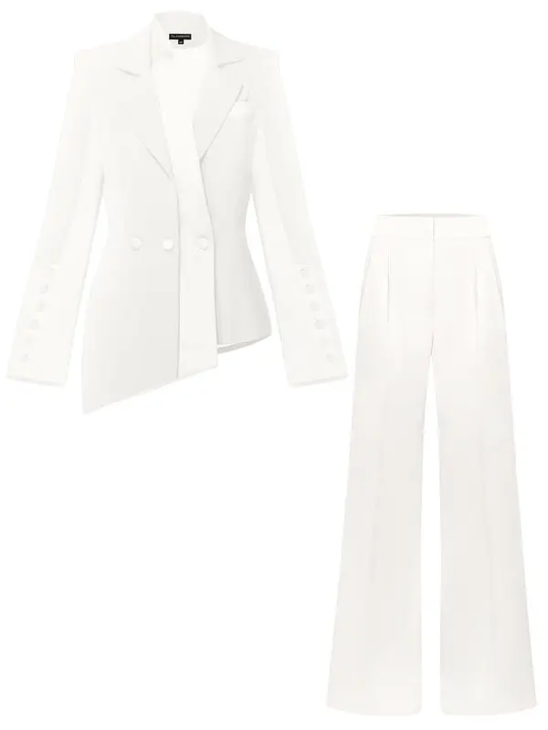 TIA DORRAINE Asymmetrical Tailored Power Suit - White