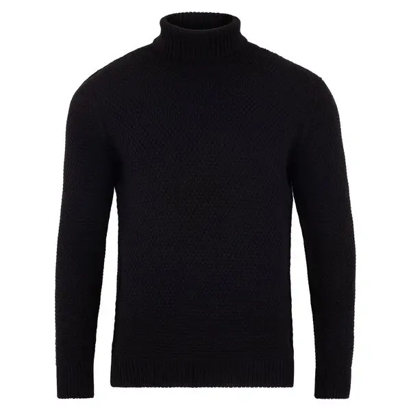 PAUL JAMES KNITWEAR Fitted Submariner Roll Neck Merino Wool Jumper - Black
