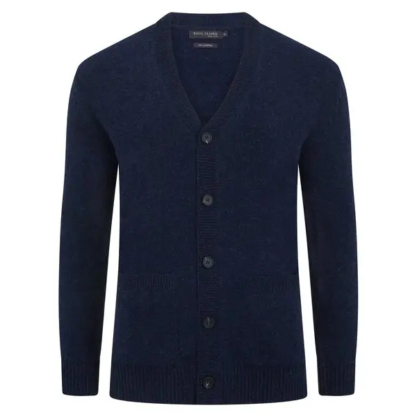 PAUL JAMES KNITWEAR Lambswool Alfie Cardigan - Blue