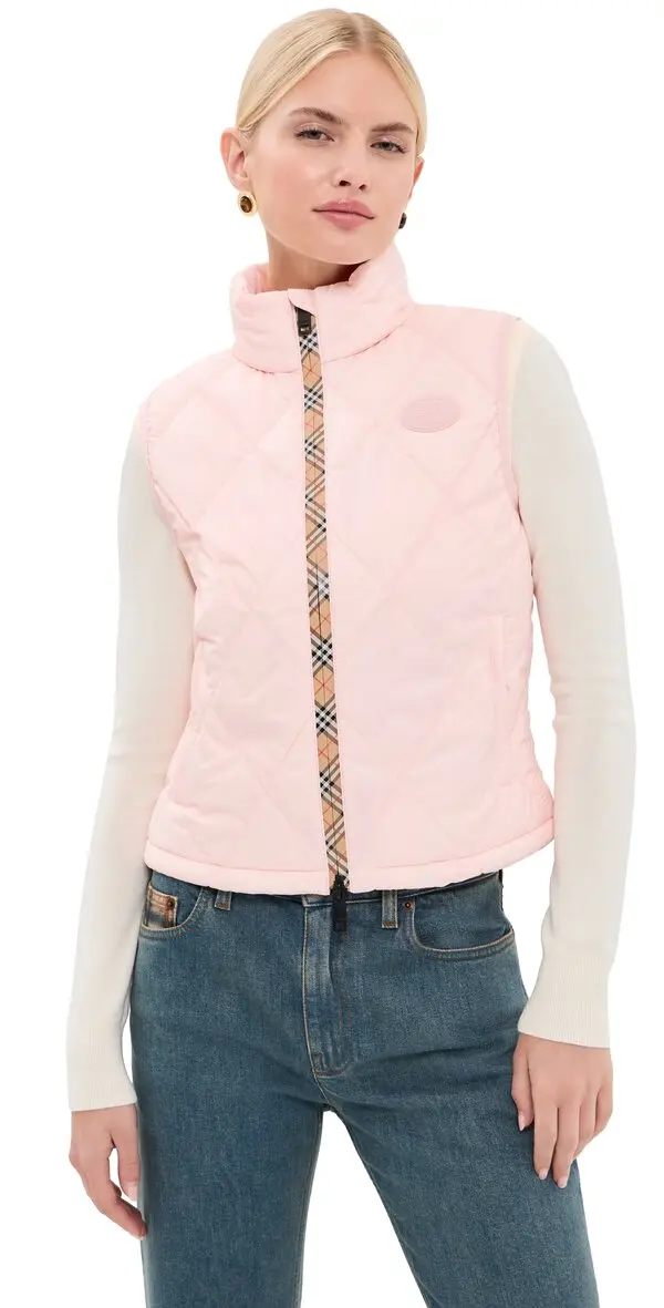 Burberry Quilted Vest With Checkered Trim