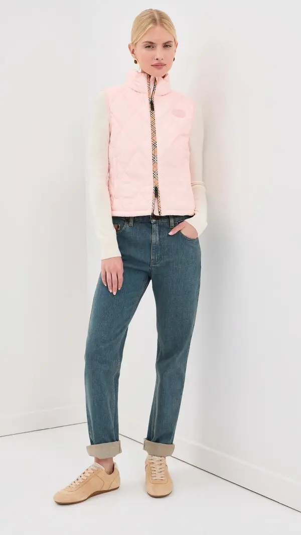 Burberry Quilted Vest With Checkered Trim