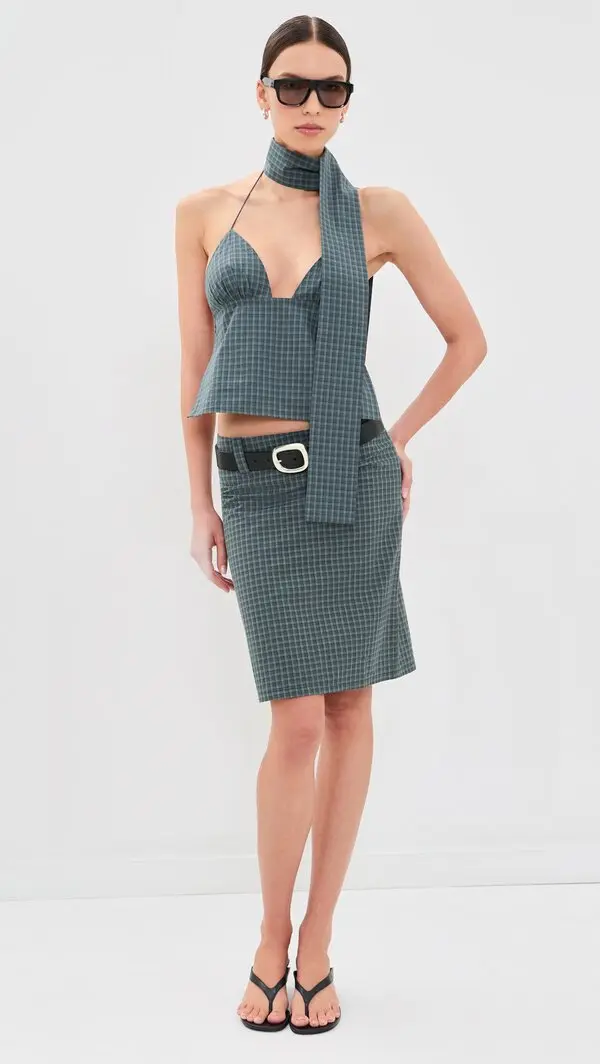Lioness Play On Halter Top With Detachable Scarf In Plaid
