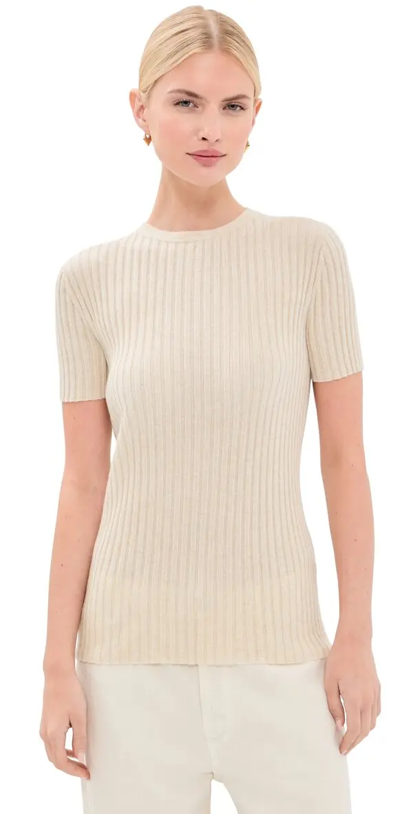 THE ELDER STATESMAN Superlight Ellie Rib Knit Cashmere Tee - Natural