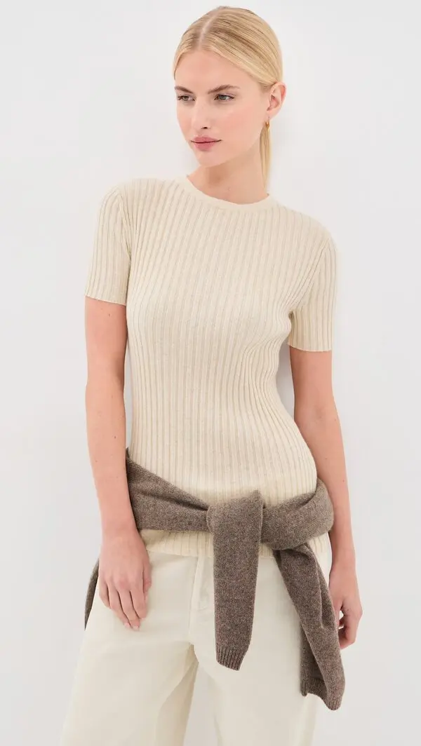 THE ELDER STATESMAN Superlight Ellie Rib Knit Cashmere Tee
