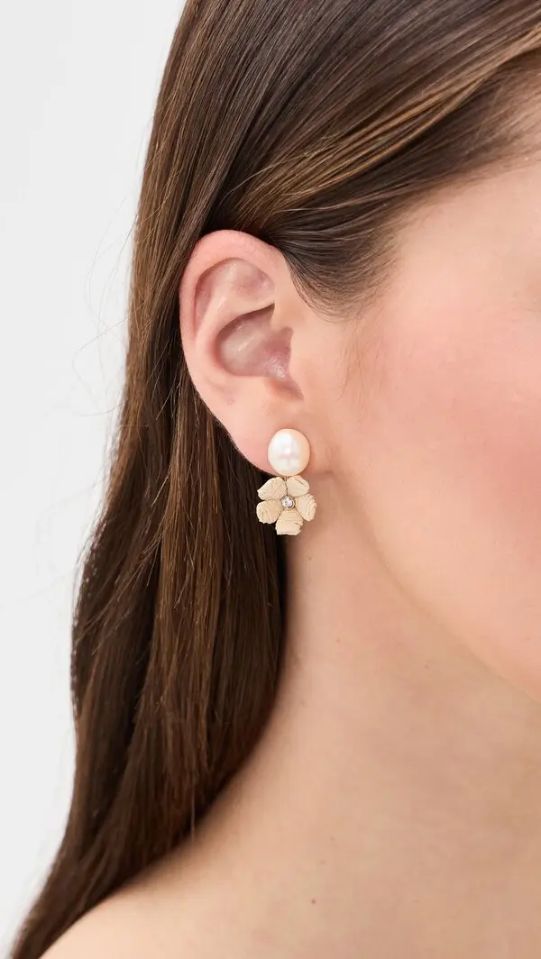 Lele Sadoughi Raffia Floral Double Drop Stud Earrings