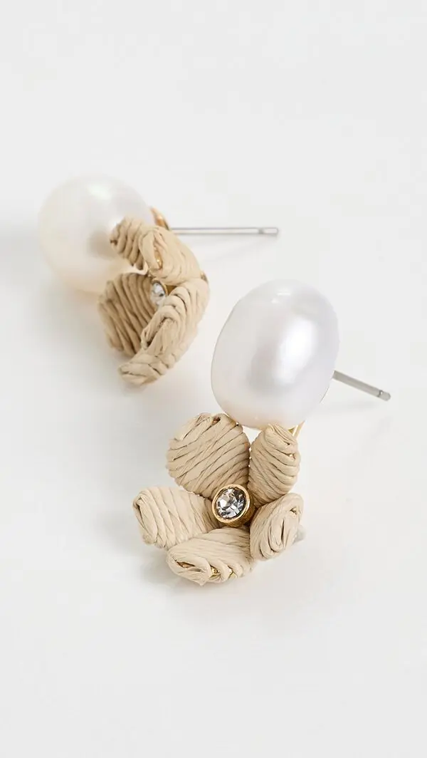 Lele Sadoughi Raffia Floral Double Drop Stud Earrings