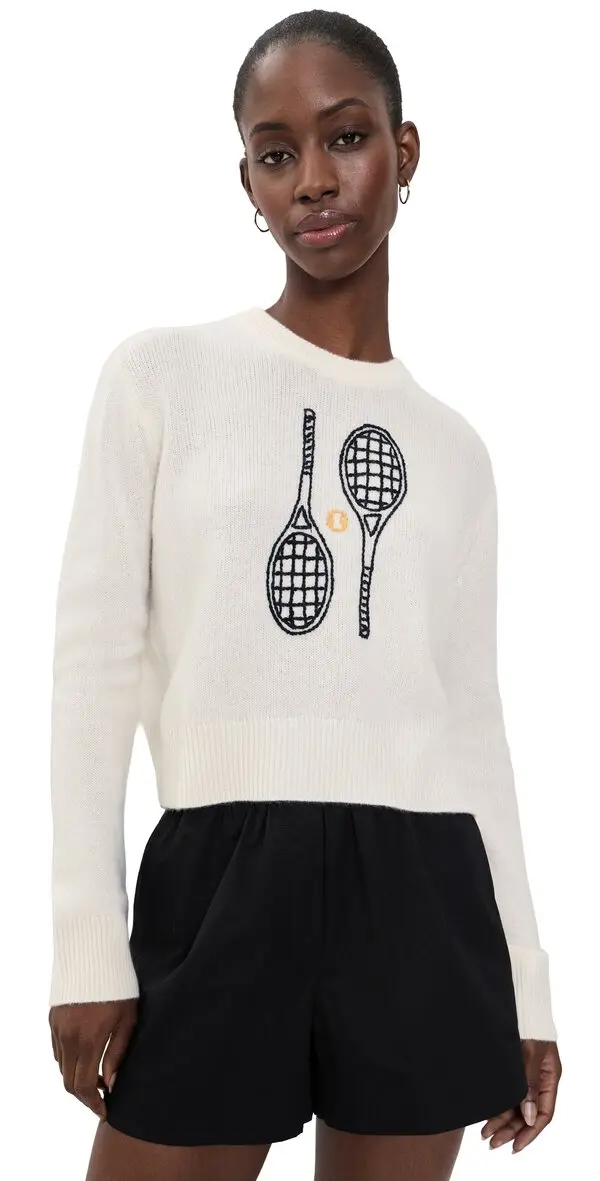 WHITE & WARREN Cashmere Tennis Graphic Sweatshirt