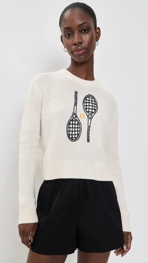 WHITE & WARREN Cashmere Tennis Graphic Sweatshirt