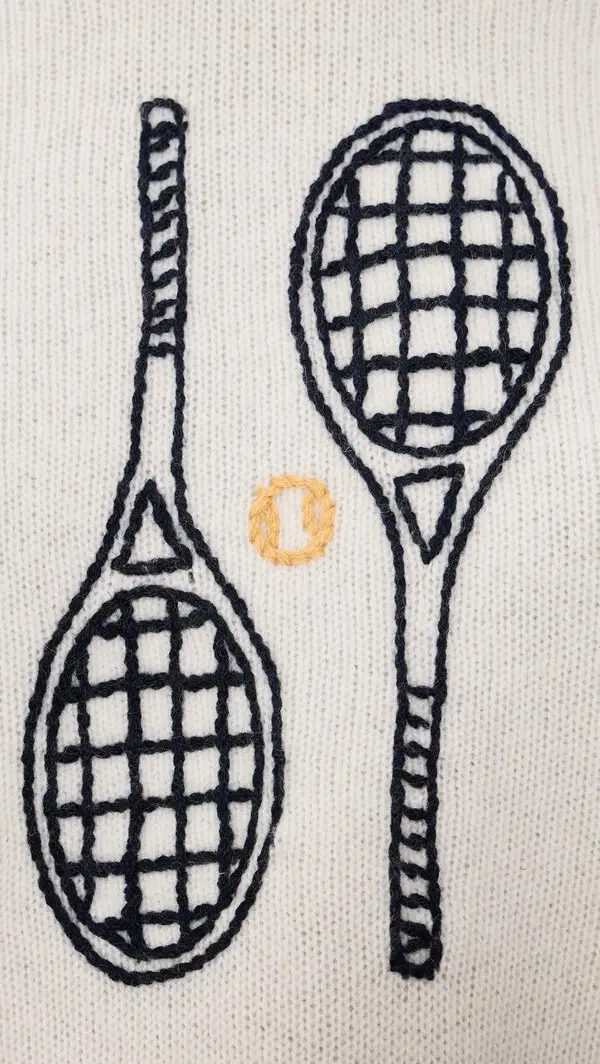 WHITE & WARREN Cashmere Tennis Graphic Sweatshirt