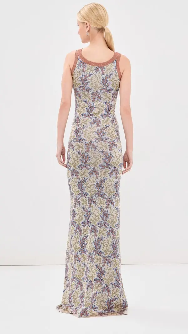 Rabanne Maxi Tank Dress With Botanical Print And Metallic Threading - Jacquard Metallic