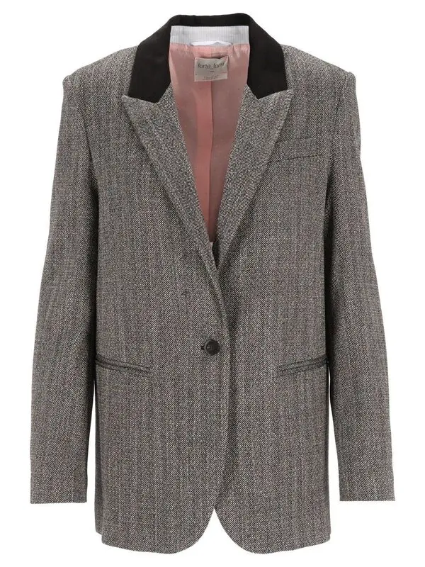 FORTE_FORTE Jaspe" Chevron Blazer With Velvet Collar
