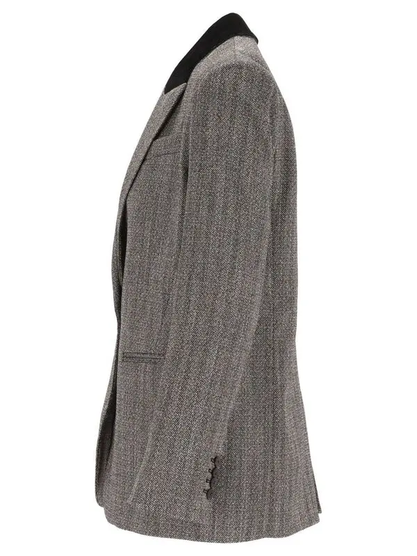 FORTE_FORTE Jaspe" Chevron Blazer With Velvet Collar