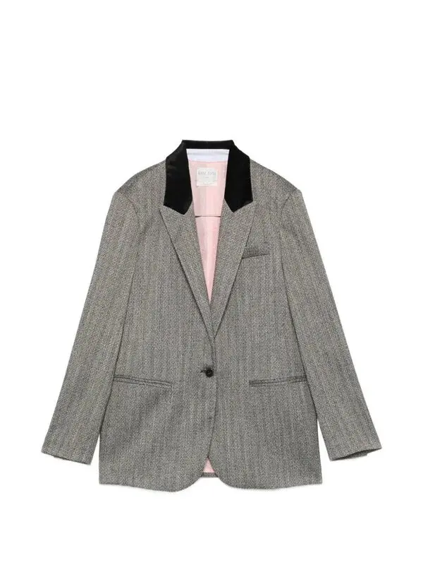 FORTE_FORTE Jaspe" Chevron Blazer With Velvet Collar