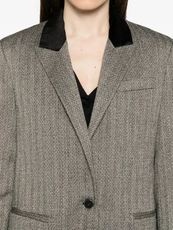 FORTE_FORTE Jaspe" Chevron Blazer With Velvet Collar