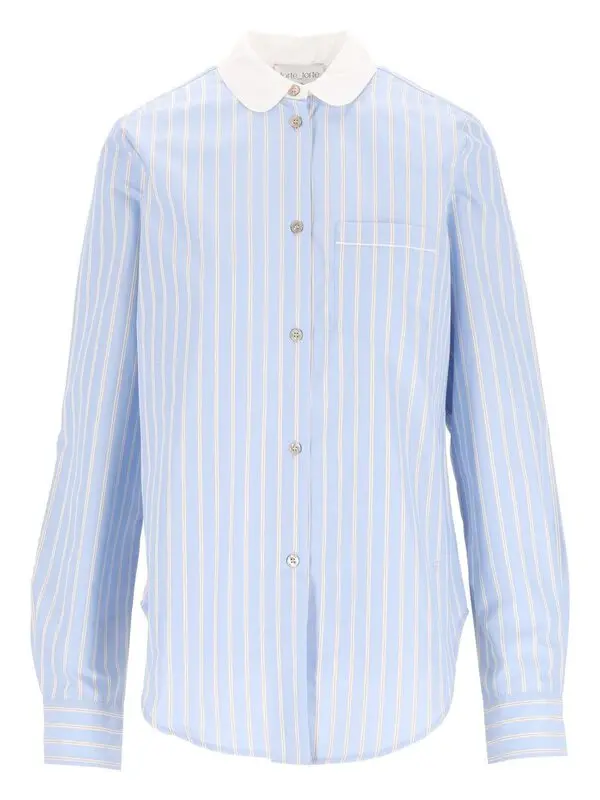 FORTE_FORTE Striped Cotton Shirt With French Collar - Blue