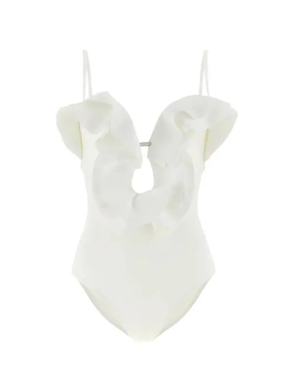 Zimmermann Solstice One-piece Swimsuit With Ruffles And Metallic Detail - White