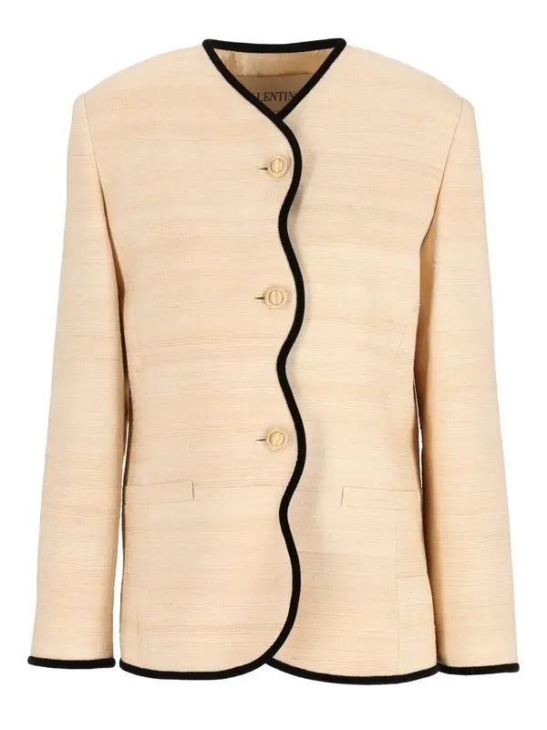 Valentino Garavani Silk Linen Blazer With Velvet Trim