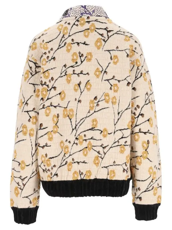 FORTE_FORTE Cherry Blossom Jacquard Bomber Jacket With Ruffled Edges - White