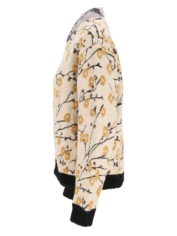FORTE_FORTE Cherry Blossom Jacquard Bomber Jacket With Ruffled Edges - White