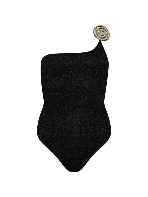 Oseree Spiral One-shoulder Swimsuit - Black