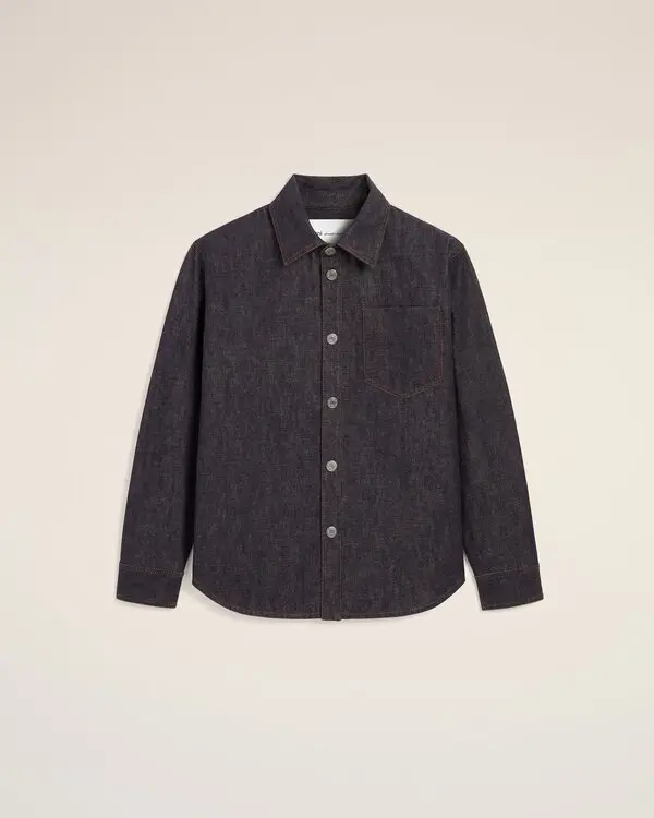 AMI Paris Blue Cotton Overshirt With De Coeur Logo