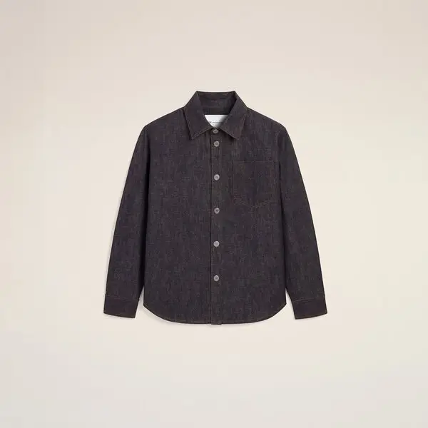 AMI Paris Blue Cotton Overshirt With De Coeur Logo