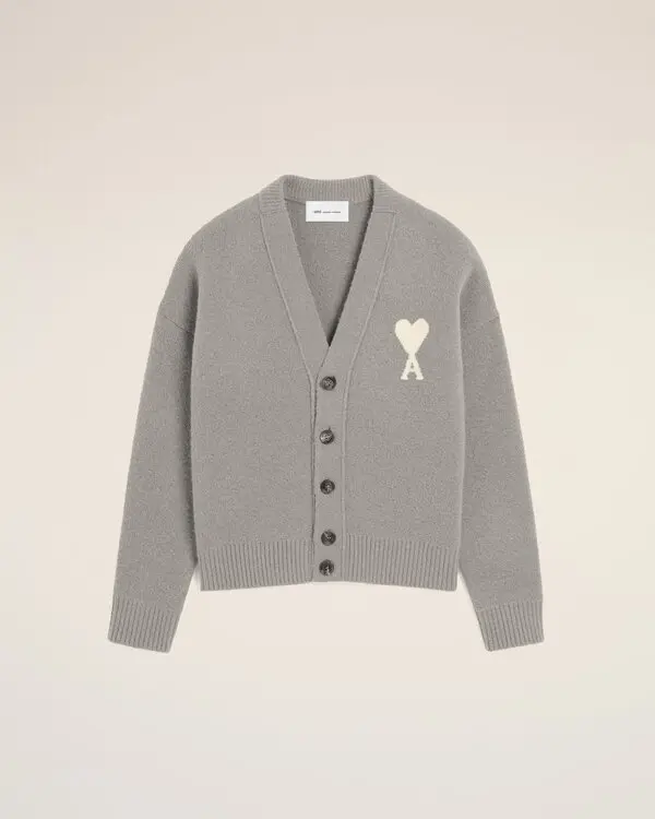 AMI Paris Grey Alpaca Cardigan - Ash Gray/ecru