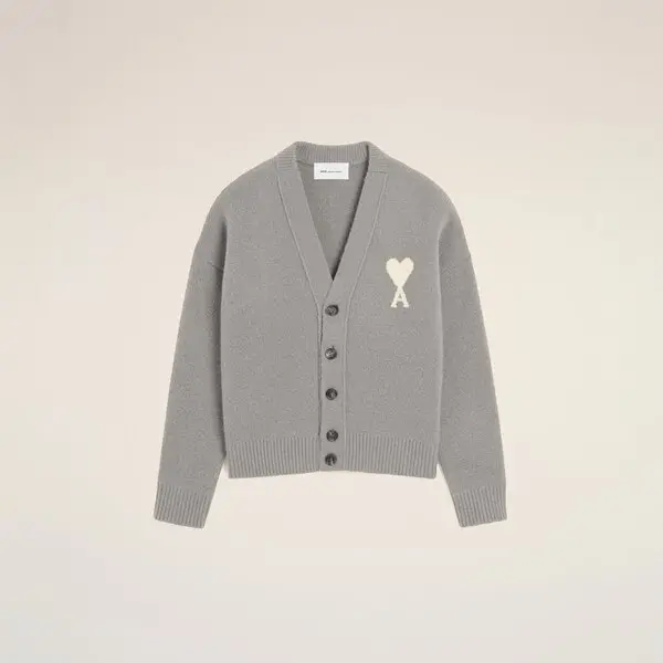 AMI Paris Grey Alpaca Cardigan - Ash Gray/ecru