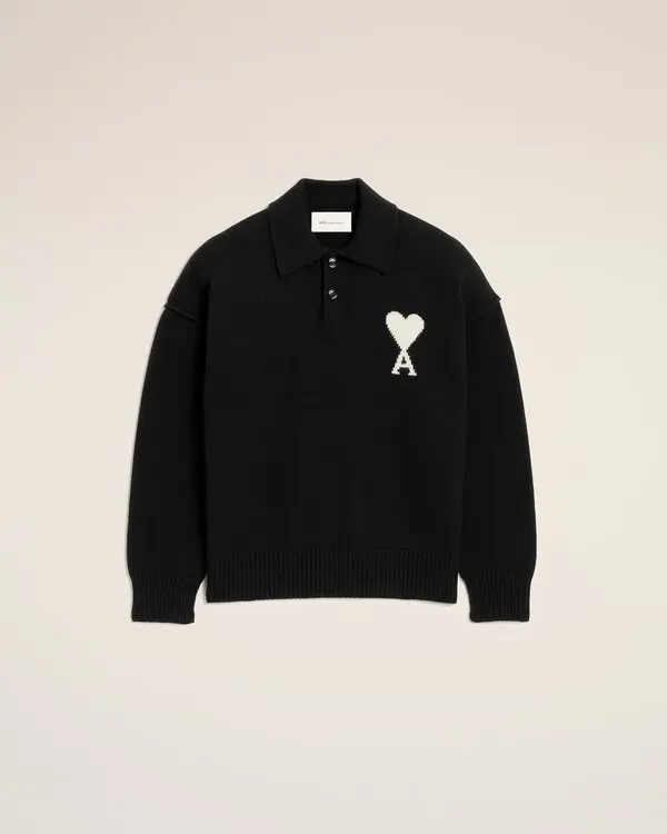 AMI Paris Black Wool Polo