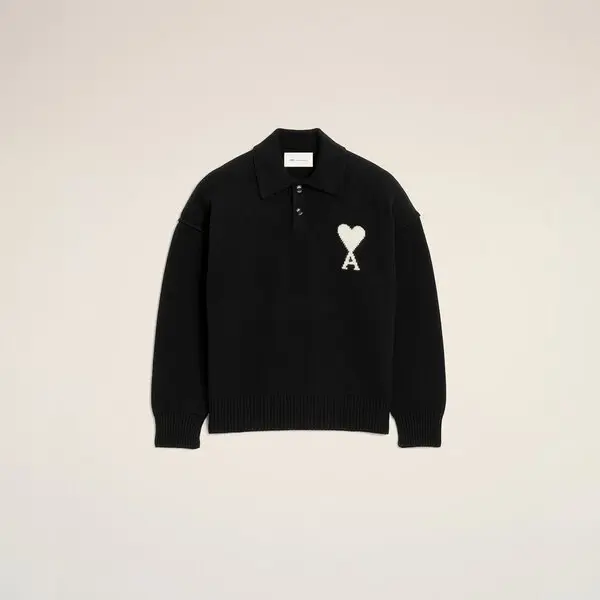AMI Paris Black Wool Polo