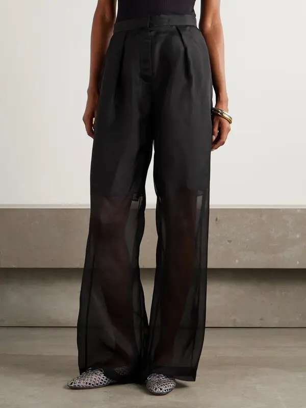 Le Kasha High-waisted Wide-leg Sheer Organza Pants